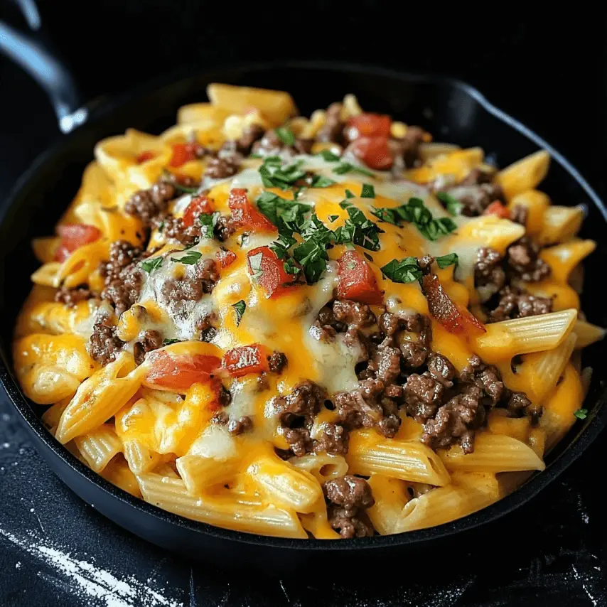 Loaded Beef Cheeseburger Pasta Skillet - Recipesyz